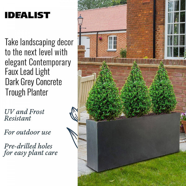 IDEALIST Lite Contemporary Trough Garden Planter, Faux Lead Light Conc ...